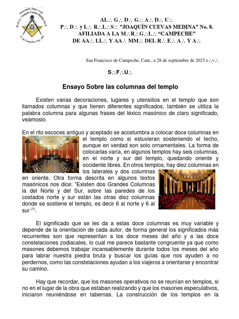 Las Columnas Del Templo Masónico | PDF | Masonería