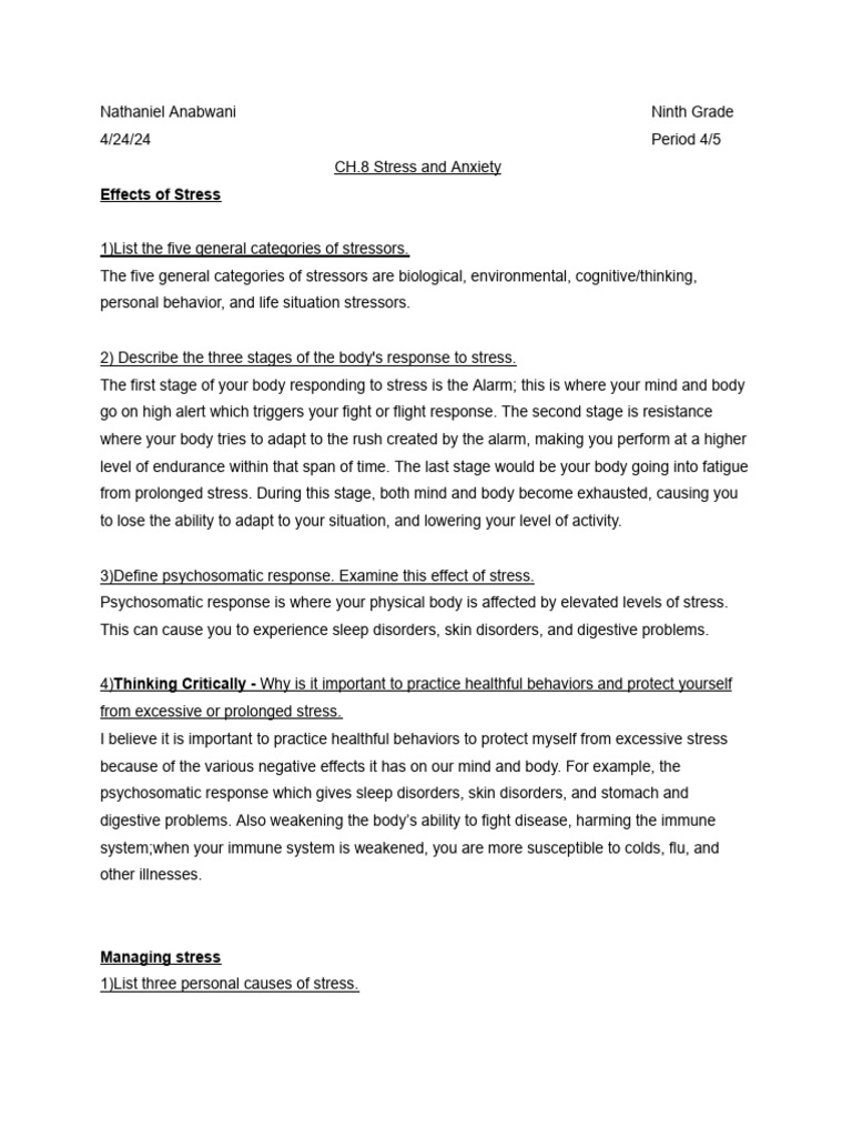 Chapter 8. Stress and Anxiety | PDF | Stress (Biology) | Relaxation (Psychology)