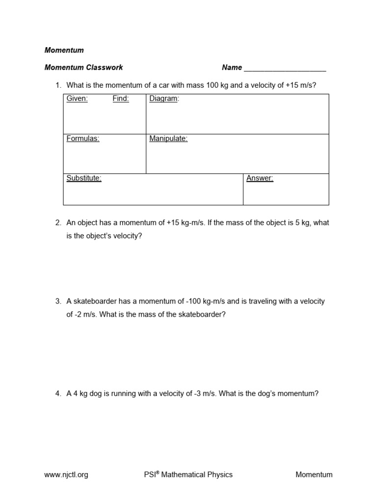 Momentum CW HW 1 Problems 2021-07-14 | PDF | Momentum | Force