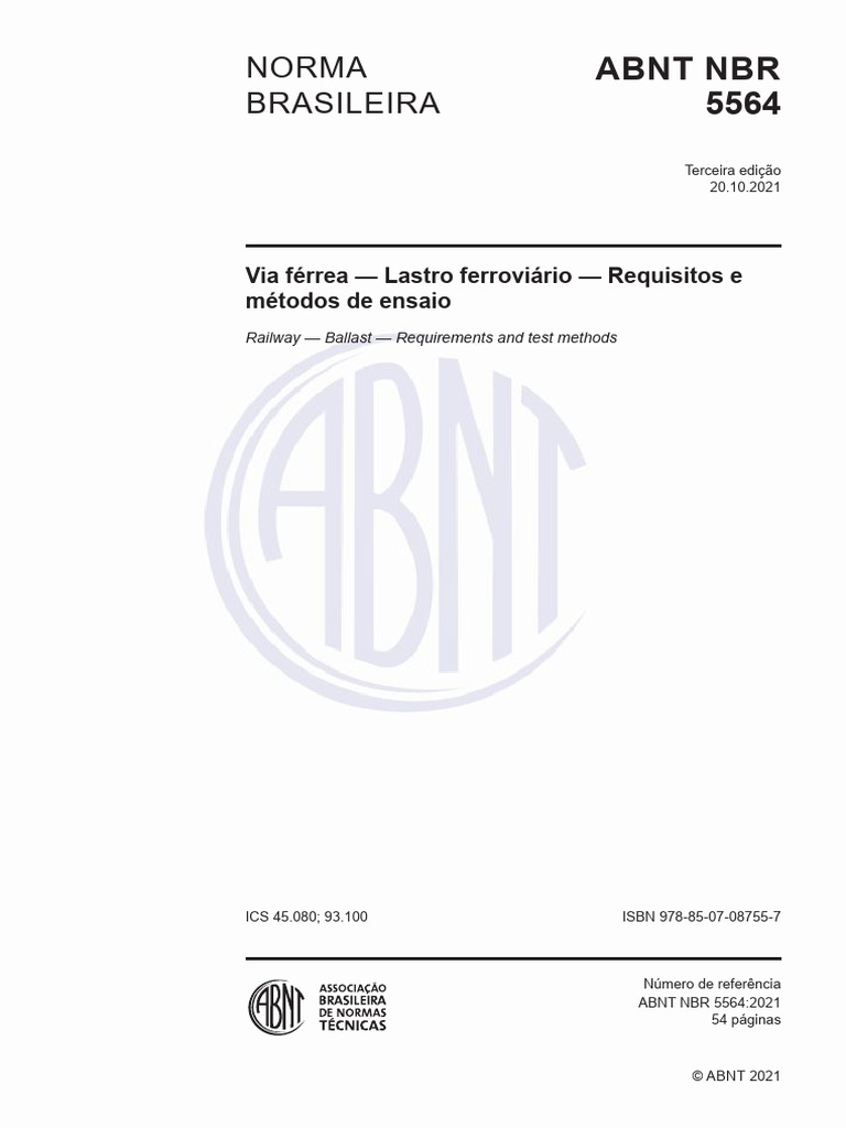 Abnt NBR 5564 (2021) Via Férrea - Lastro Ferroviário - Requisitos e ...