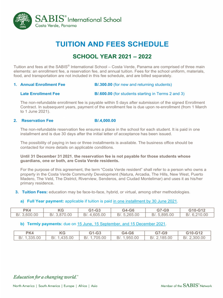 Tuition and Fees Schedule 2021 2022 | PDF | Tuition Payments | Fee