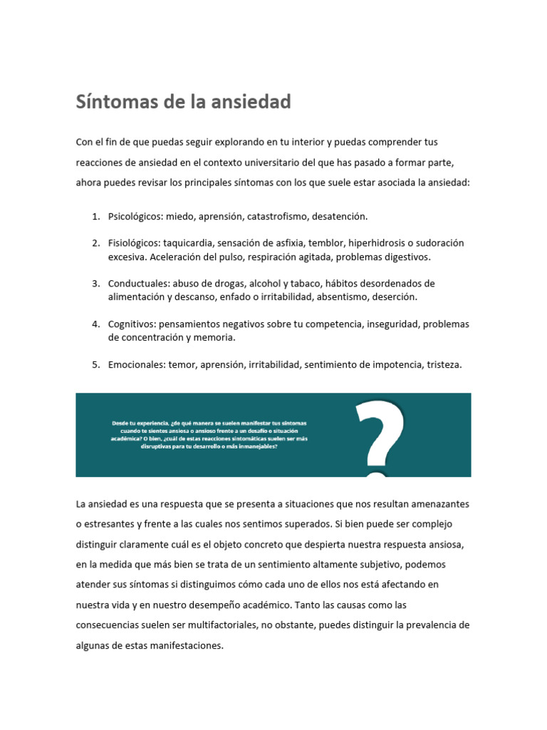 Síntomas Comunes de la Ansiedad | PDF