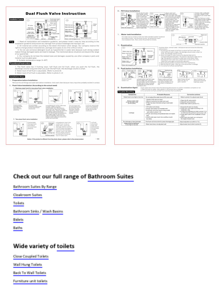 Dual Flush Cistern Valve Installation Guide | PDF | Bathroom | Bathing