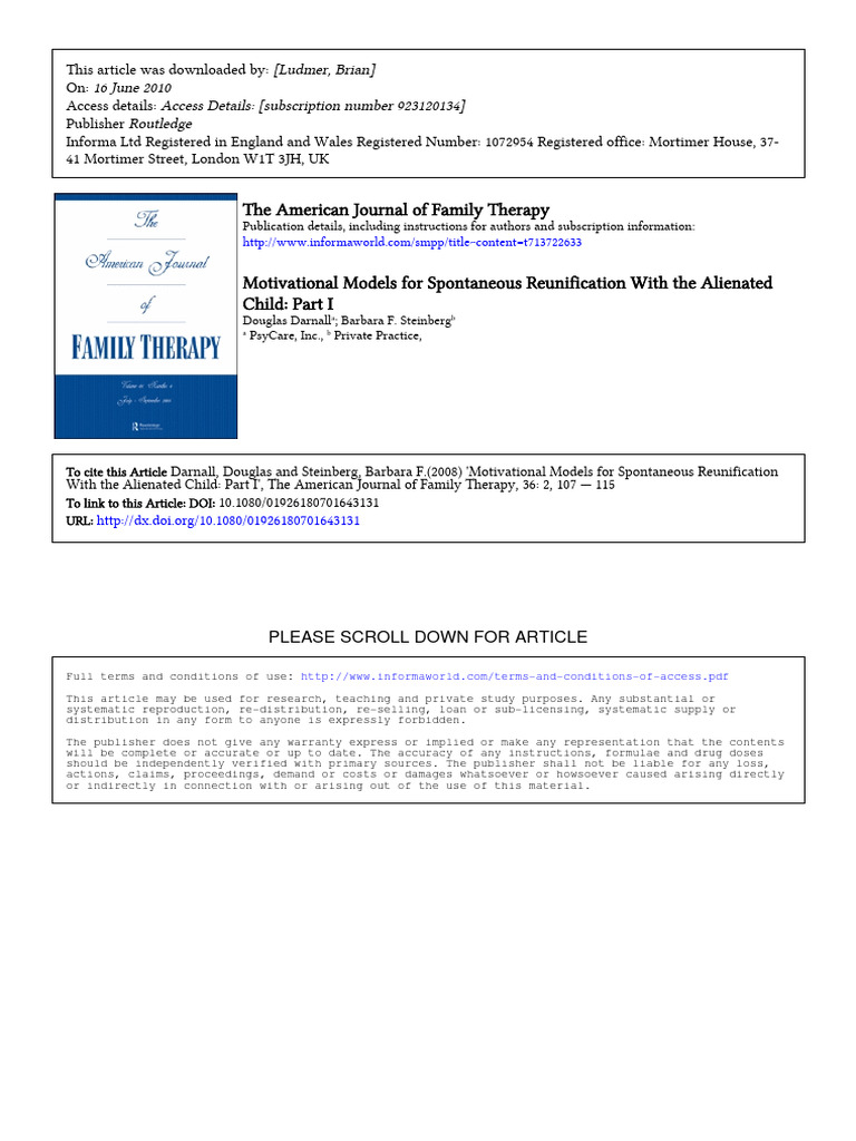 Darnall Motivational Models For Spontaneous Reunification Part 1 | PDF ...