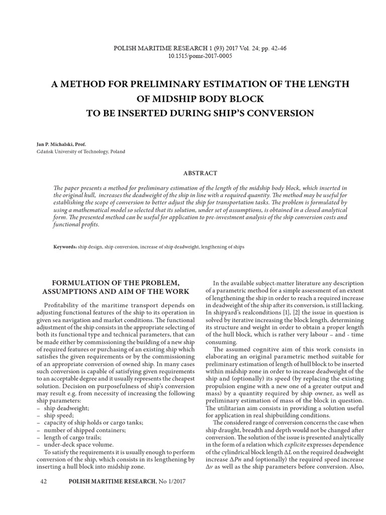 A Method For Preliminary Estimation of The Length of Midship Body Block ...