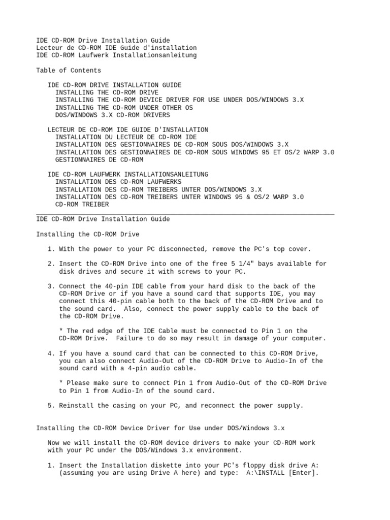 QIG IDE CD-ROM Drive Installation Guide | PDF | Device Driver | System ...