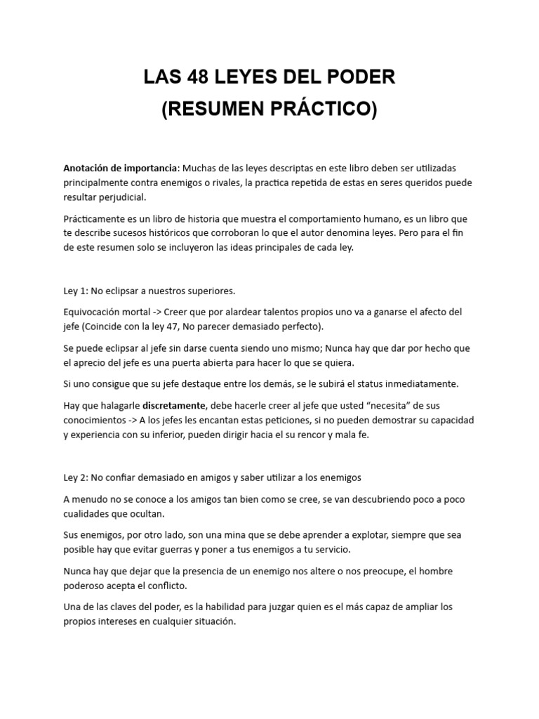 Las 48 Leyes Del Poder Resumen | PDF | Las emociones | Temor