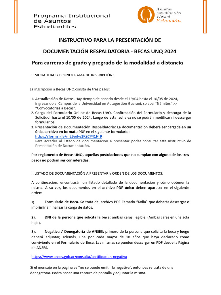 Instructivo de Presentacion de Documentacion Becas 240418 194348 1 1 | PDF