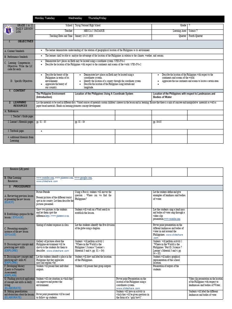 Toaz - Info 4th Quarter DLL Grade 7 Science PR | PDF | Learning | Teachers