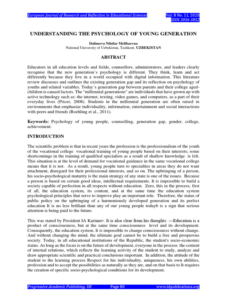 Full Paper Understanding The Psychology of Young Generation | PDF ...