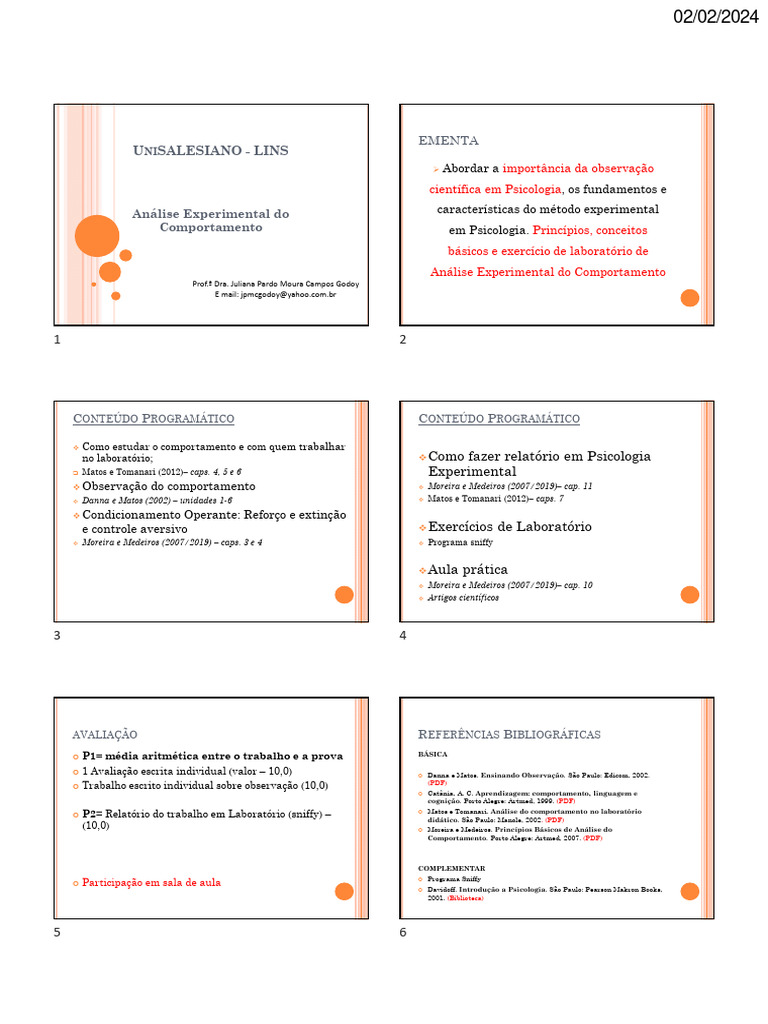 Aula 1 - Cronograma - Modo de Compatibilidade | PDF | Psicologia | Science
