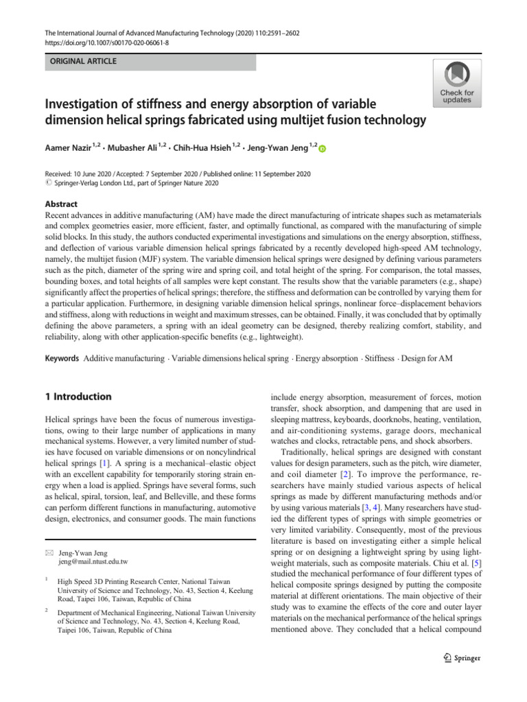 Investigation of Stiffness and Energy Absorption of Variable Dimension Helical Springs ...