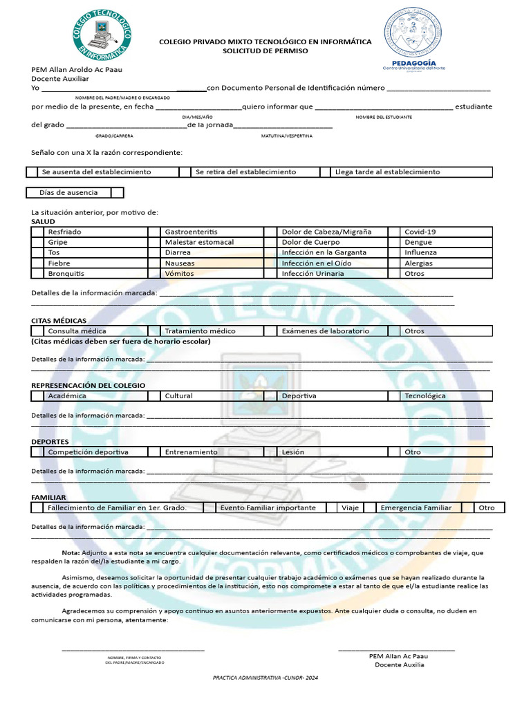 Formato de Excusa 2024 | PDF | Influenza | Epidemiología