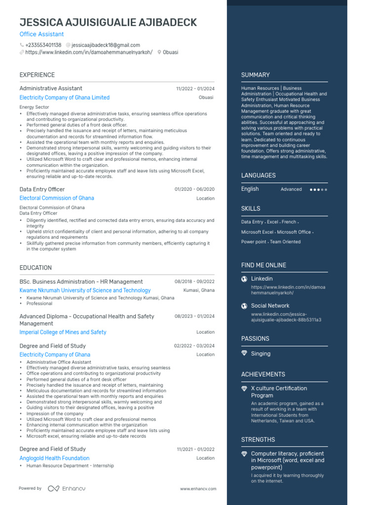 Jessica Ajuisigualie Ajibadeck Resume | PDF | Human Resources | Microsoft