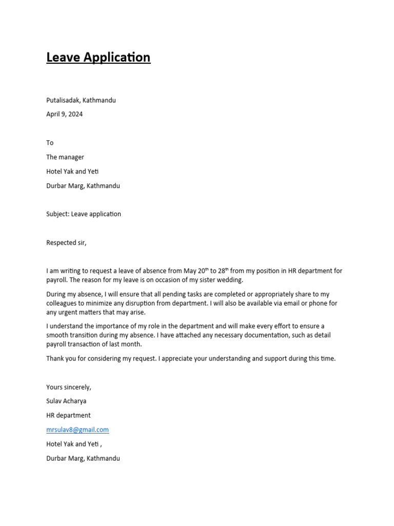 Leave Letter Job Application CV | PDF | Kathmandu | Computing
