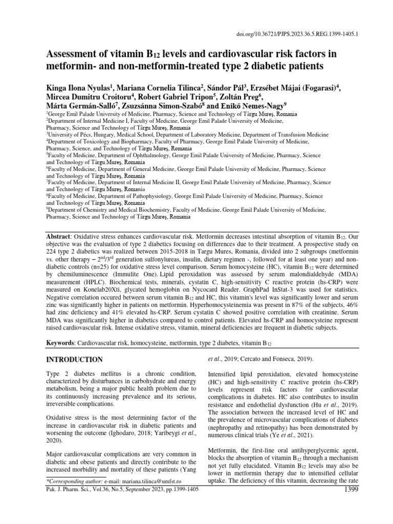 Assessment of Vitamin B12 Levels | PDF | Diabetes | Clinical Medicine