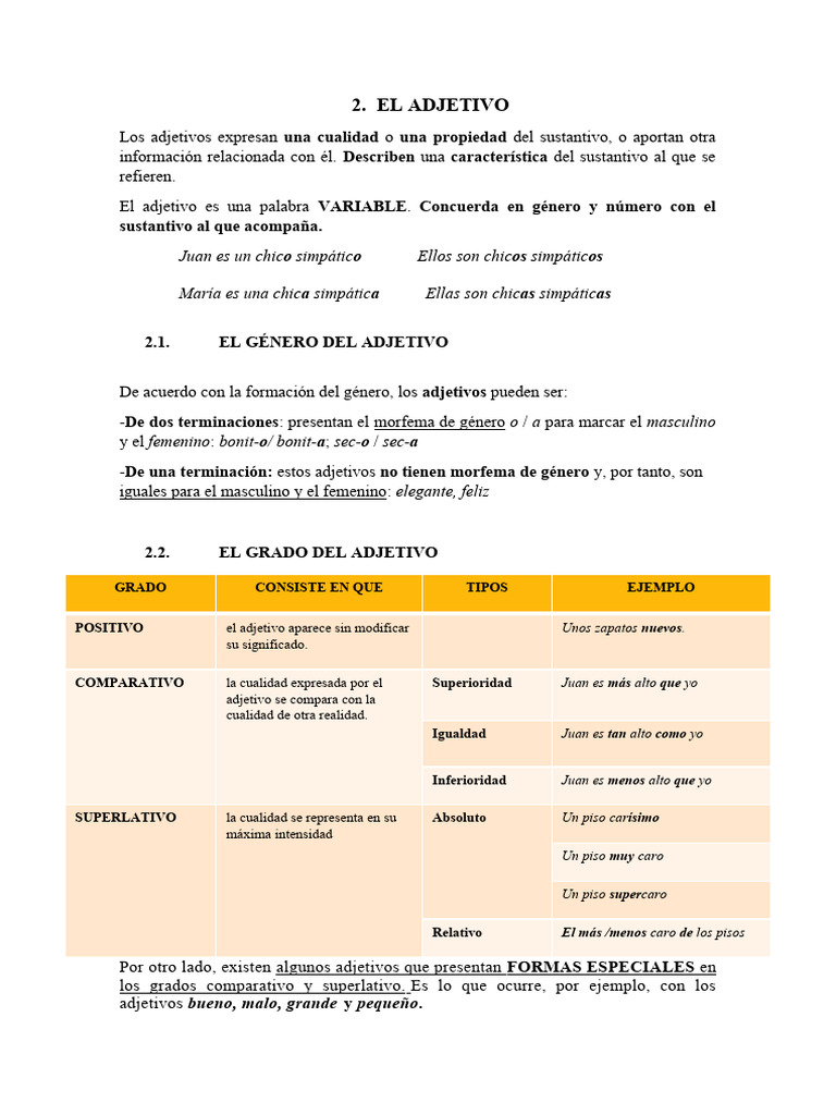 El Adjetivo Teoría y Ejercicios | PDF | Adjetivo | Género gramatical