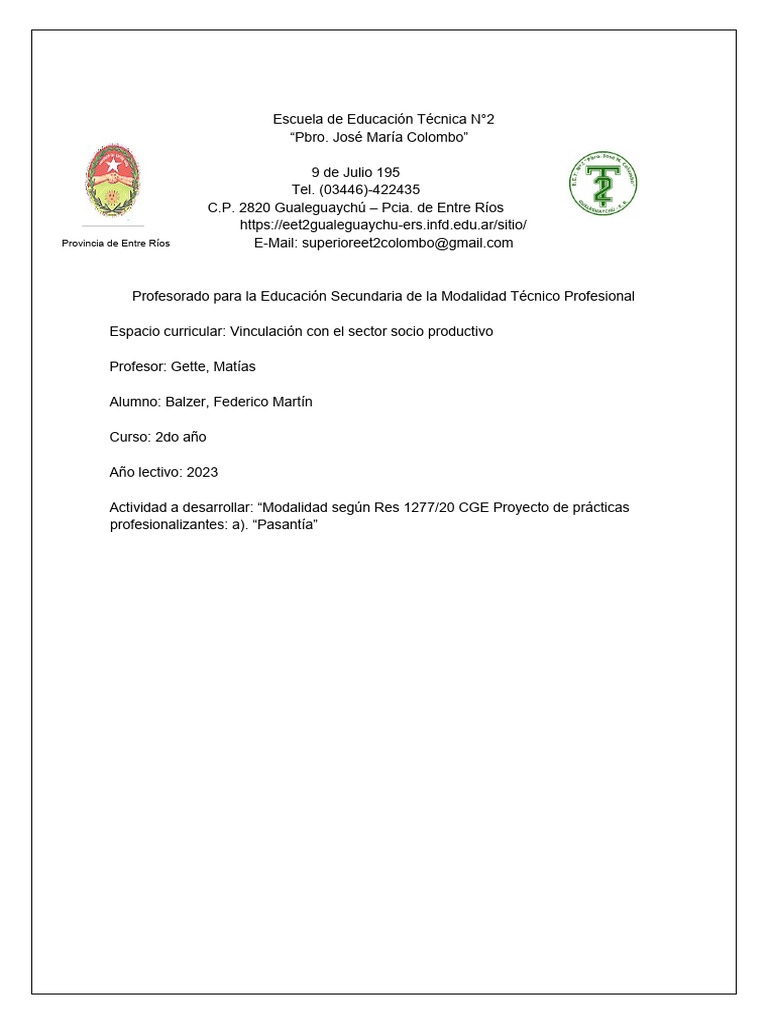 A.actividad BALZER MARTIN (Proyectos Productivos - Pasantia) | PDF ...