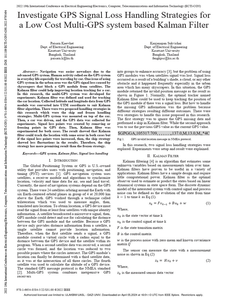 Investigate Gps Signal Loss Handling Strategies For A Low Cost Multi Gps System Based Kalman