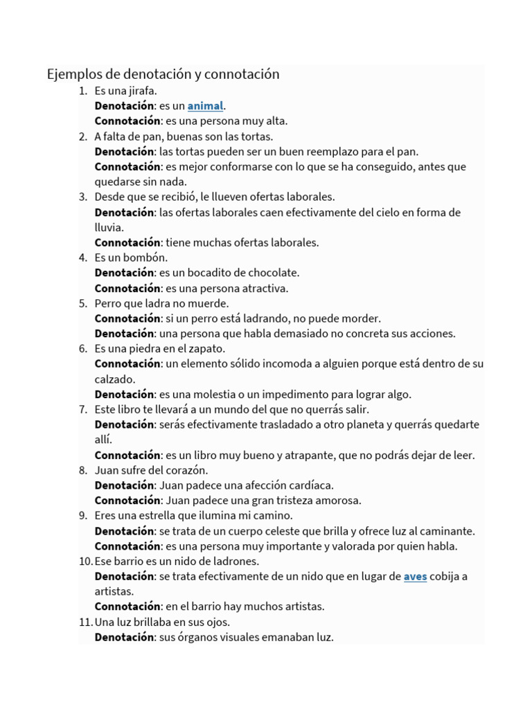 10 Ejemplos de Denotación y Connotacion | PDF