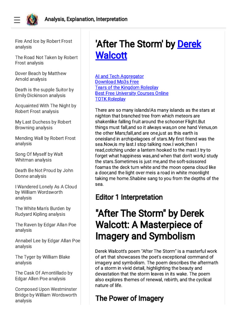 Analysis of "After The Storm" Poem | PDF | Poetry | Samuel Taylor Coleridge