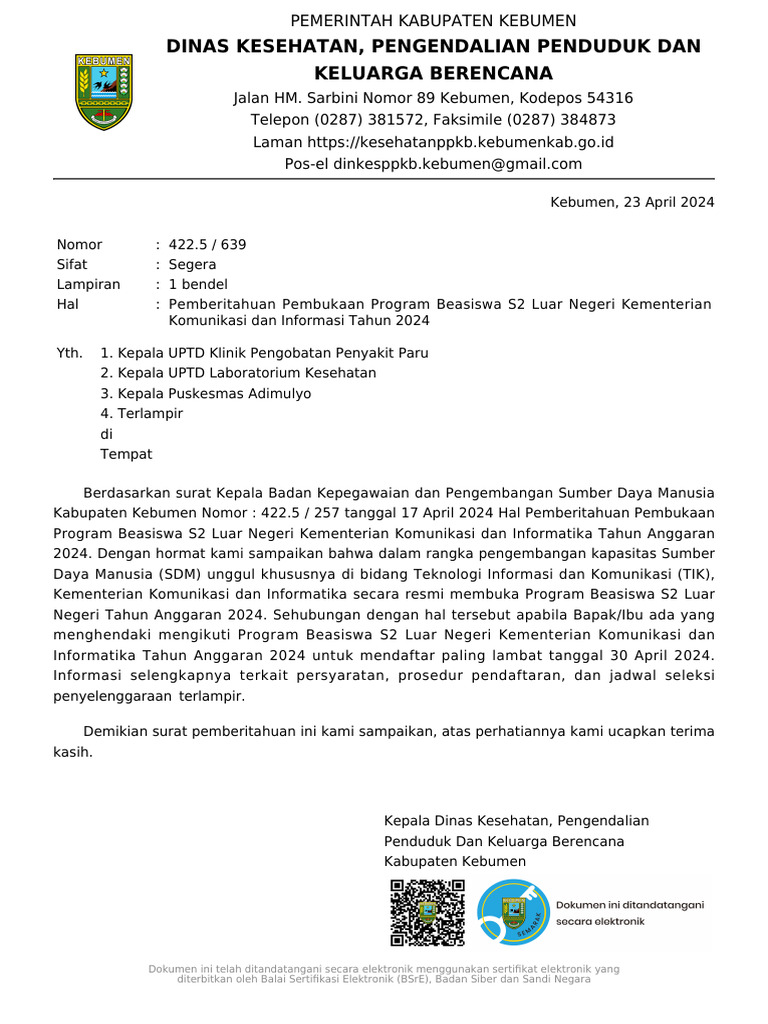 Pemberitahuan Pembukaan Program Beasiswa S2 Luar Negeri Kementerian ...