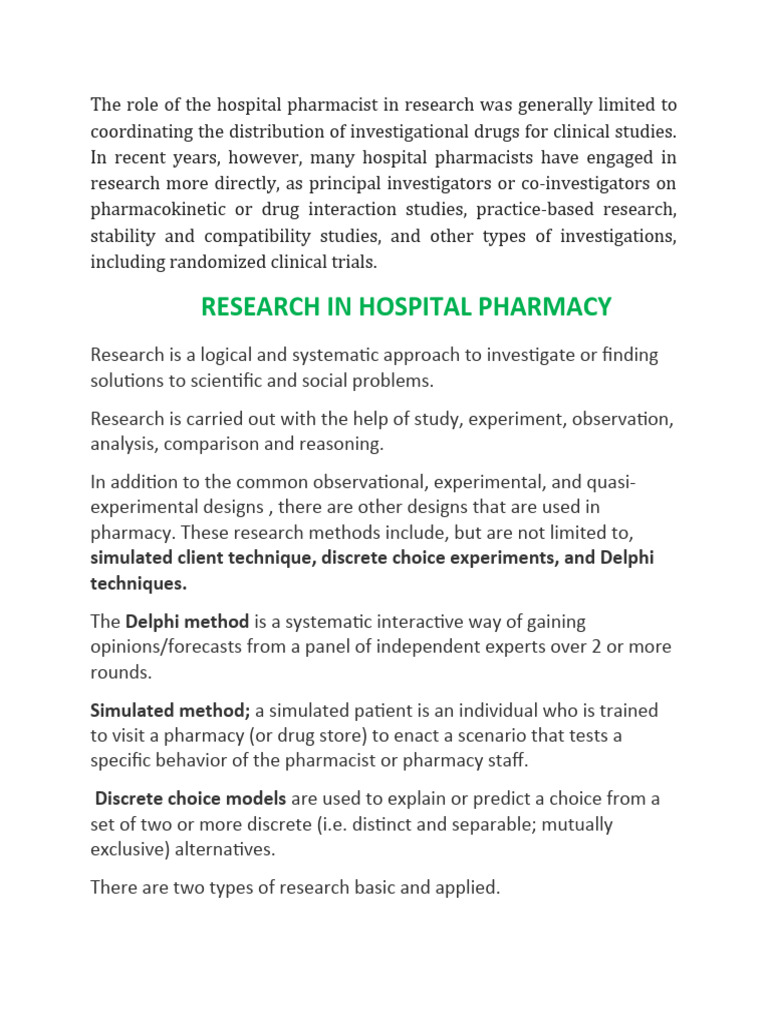 Hospital Pharmacists' Role in Research | PDF | Pharmacy | Medicine