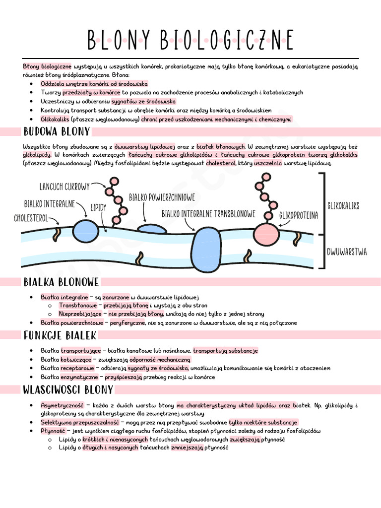 01 Błony Biologiczne - Z | PDF