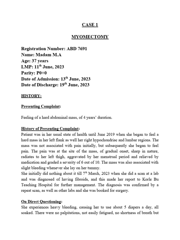 Myomectomy Case Study: Uterine Fibroids | PDF | Birth Control | Causes ...