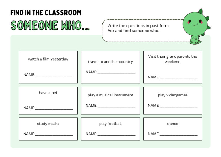 Find Someone Who.. Game Past Simple Icebreaker Worksheet | PDF