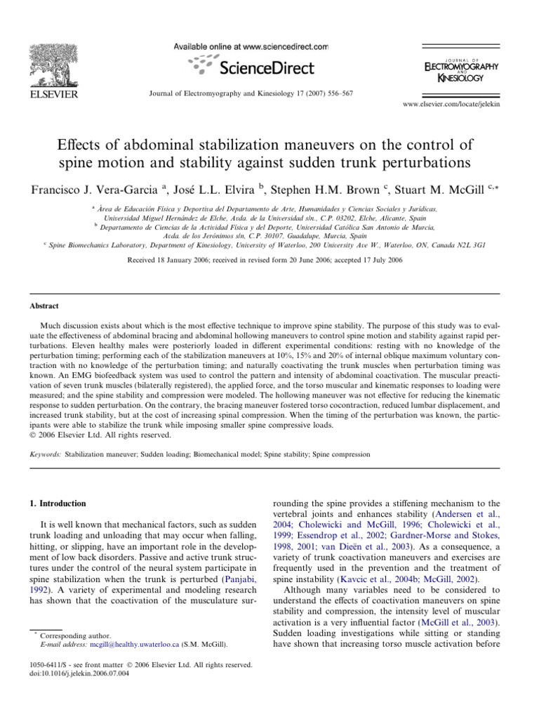 Effects of Abdominal Stabilization Maneu | PDF | Electromyography | Vertebral Column