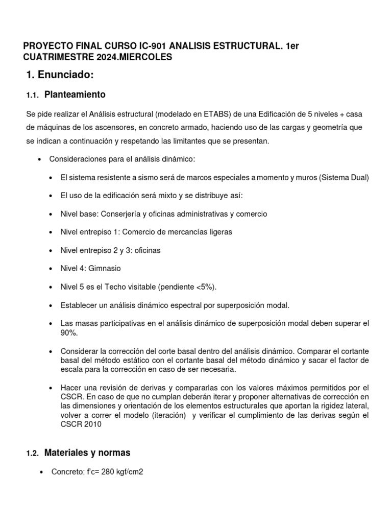 PROYECTO FINAL IC-901 ANALISIS ESTRUCTURAL 1er Cuatrimestre. 2024 MIERCOLES | PDF | Ingeniero ...