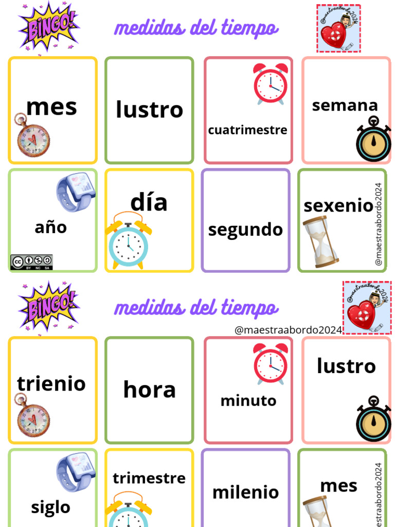 Medidas del Tiempo: Memorama y Bingo | PDF