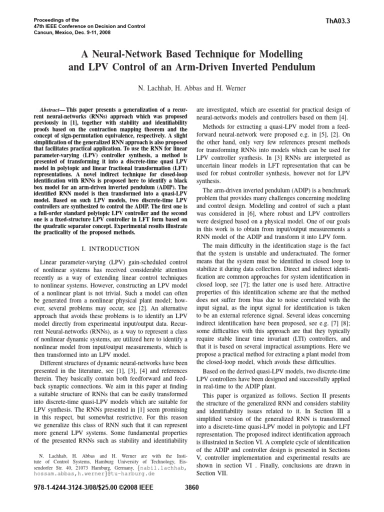 A Neural-Network Based Technique For Modelling and LPV Control of An Arm-Driven Inverted ...