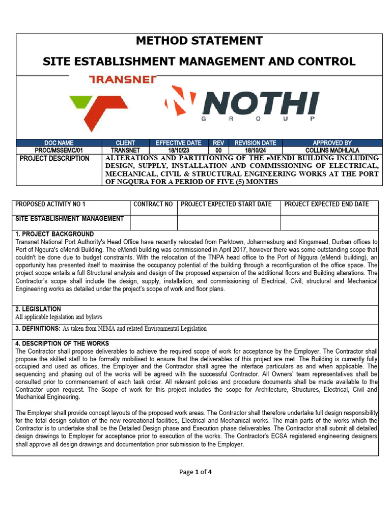 Site Establishment Management Plan | PDF | Personal Protective ...