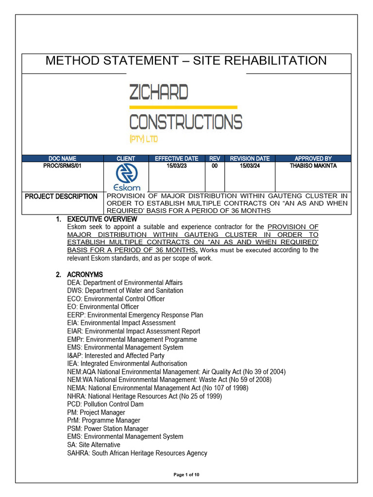 Method Statement - Site Rehabilitation | PDF | Environmental Impact ...