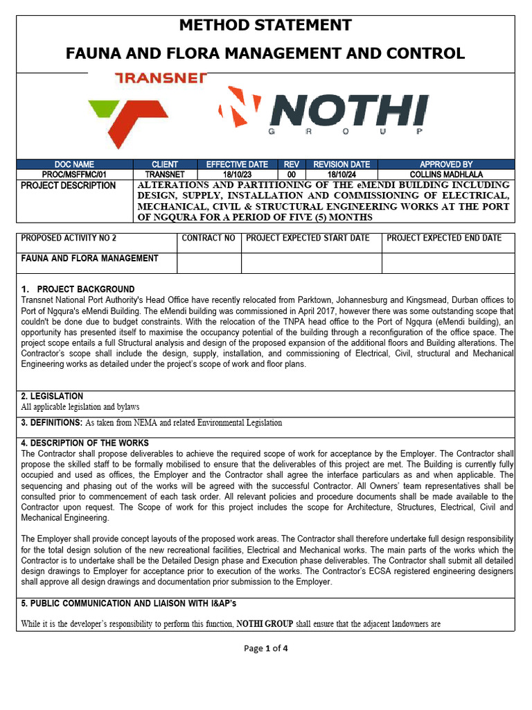 Method Statement - Fauna and Flora Management | Download Free PDF ...