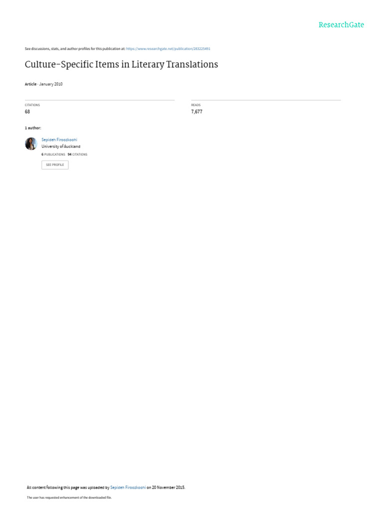 Culture SpecificItemsinLiteraryTranslation | PDF | Translations ...