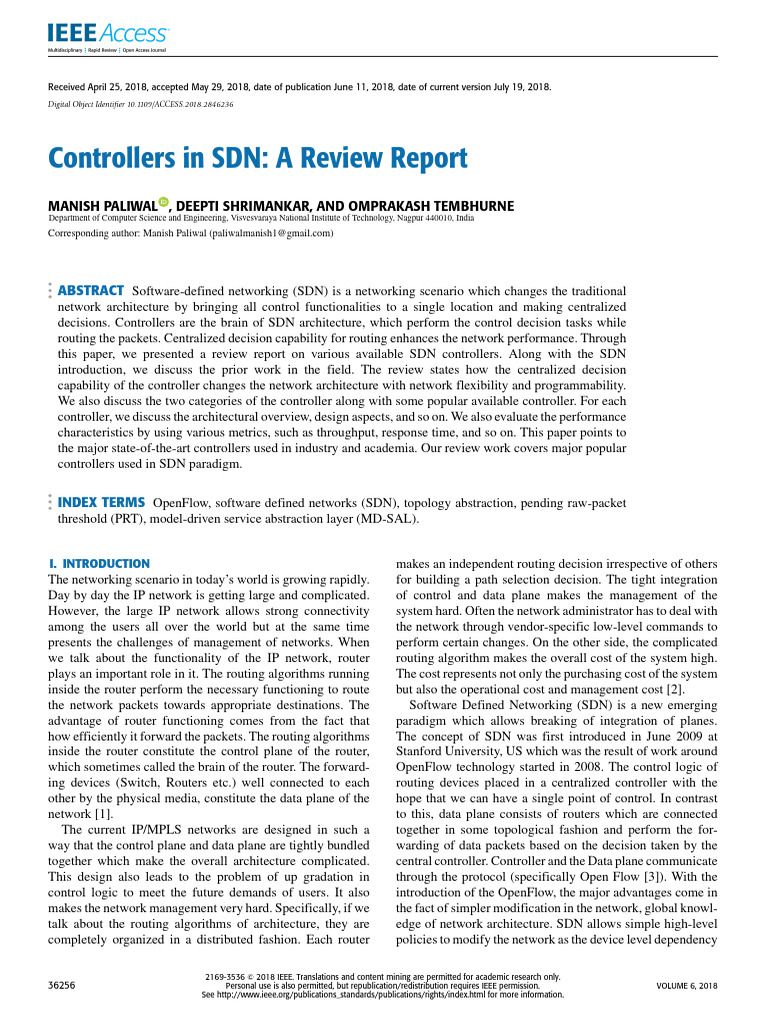 Review of SDN Controllers and Architectures | PDF | Computer Network ...