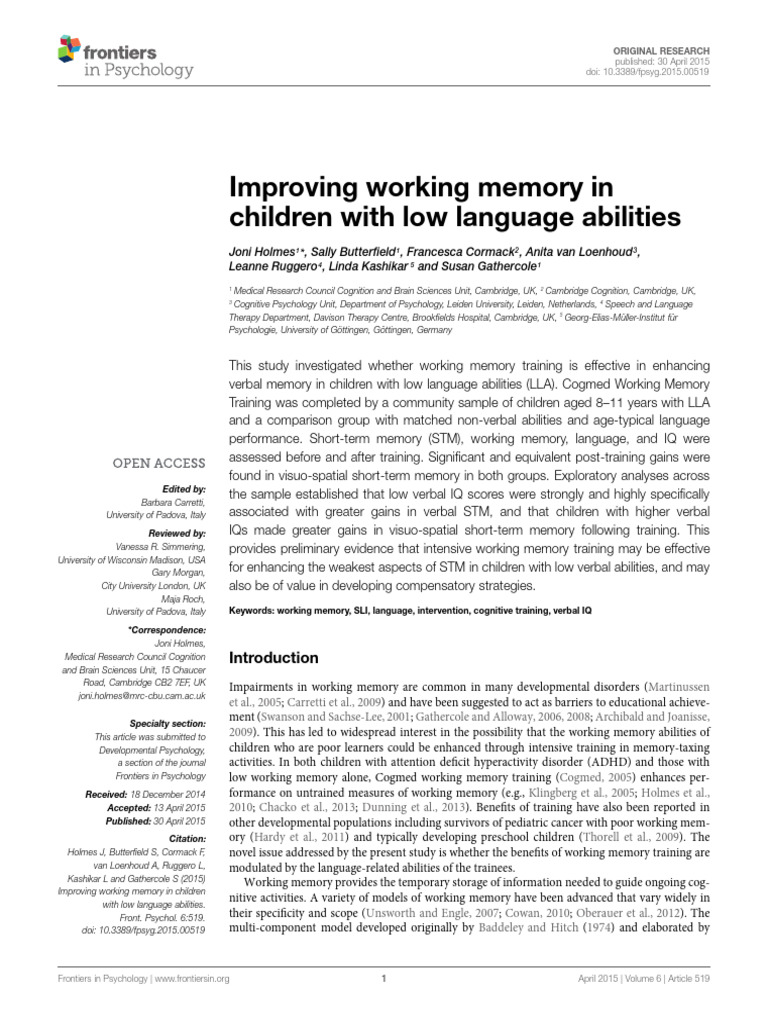 Enhancing Working Memory in Children | PDF | Working Memory | Memory