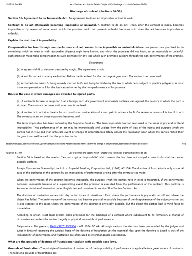law-of-contract-and-specific-relief-chapter-viiic-discharge-of