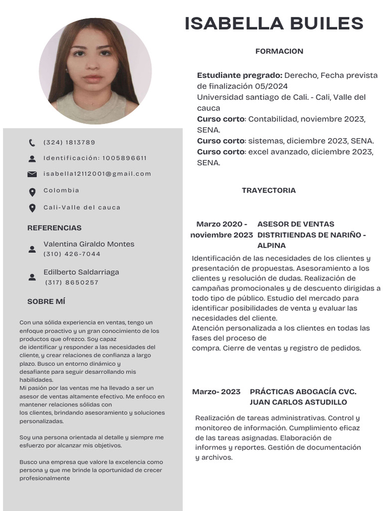 Hoja de Vida, Isabella Builes | PDF | Business