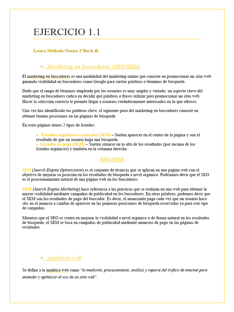 Ejercico 1.1 | PDF | Marketing de motores de búsqueda | Posicionamiento en buscadores
