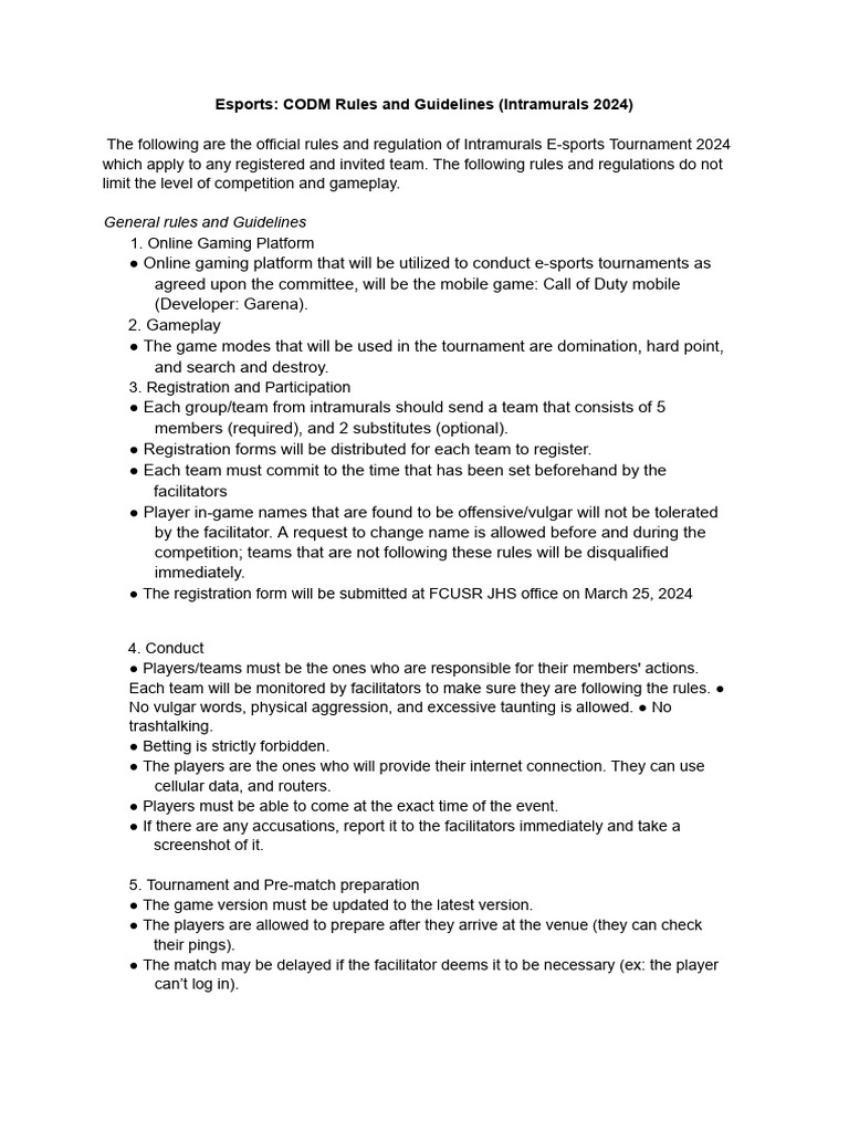 Esports - CODM Rules and Guidelines | PDF