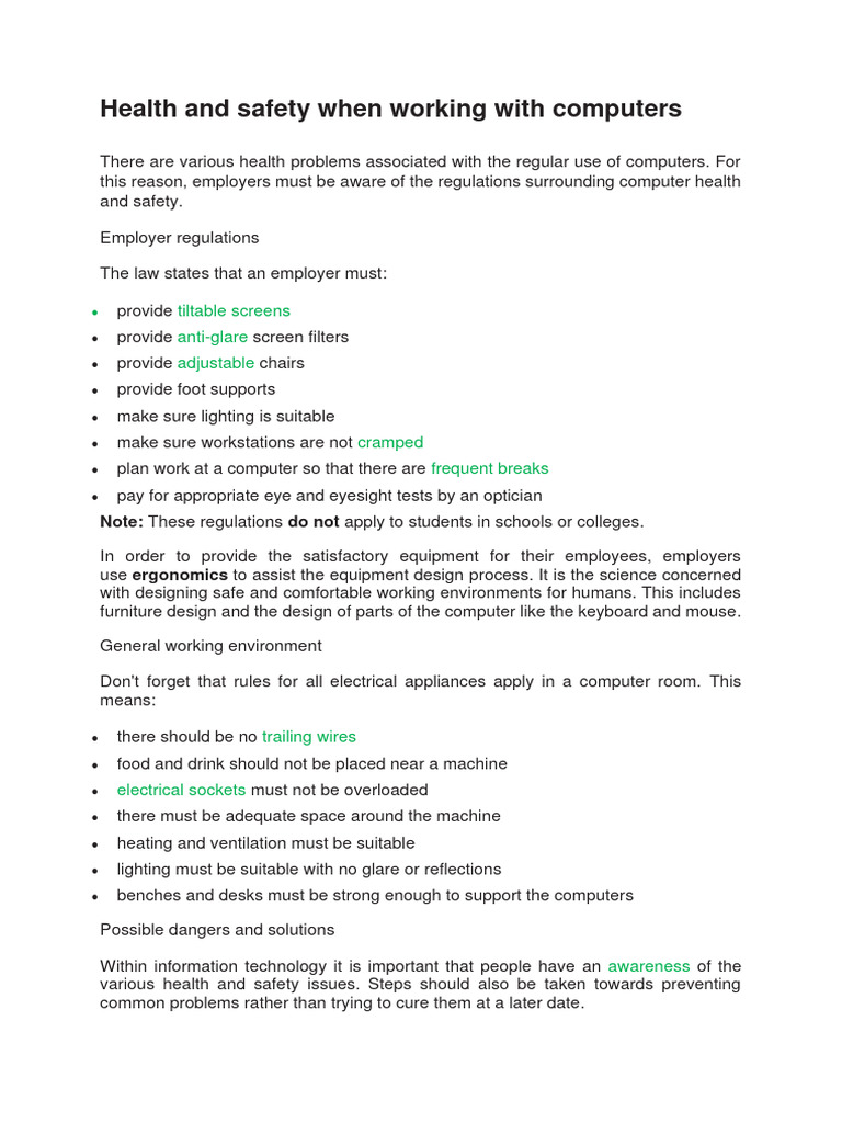 Computer Health and Safety Guide | PDF | Human Factors And Ergonomics