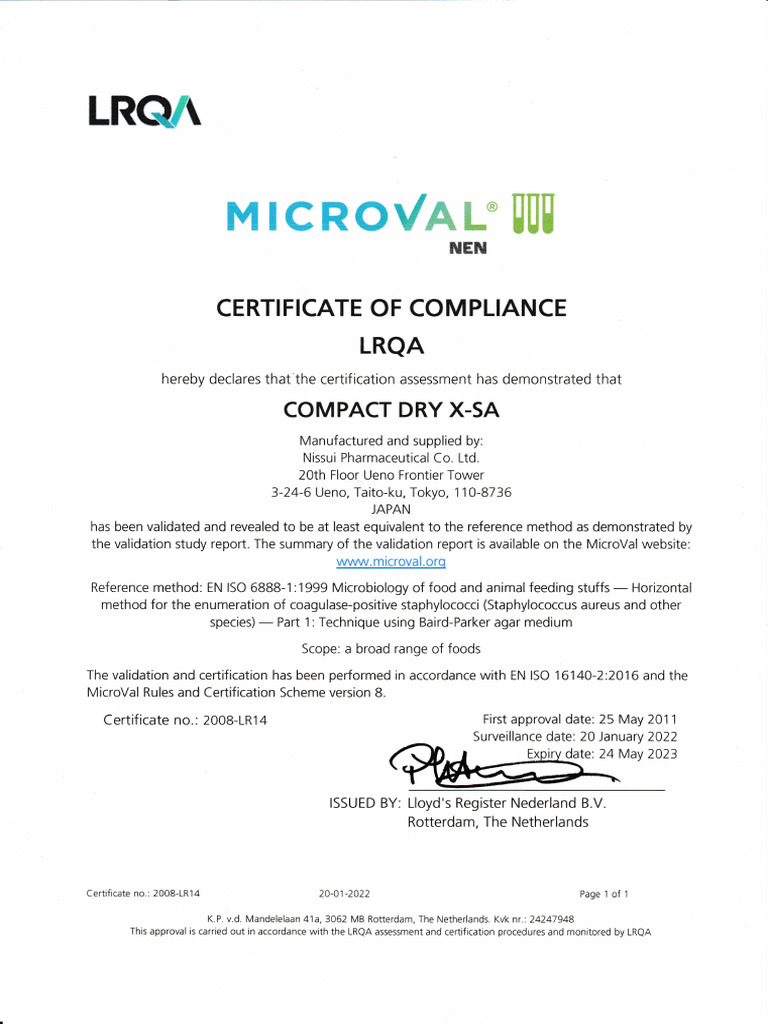 Microval Lrqa 2008-LR14 Compact Dry X-Sa Método Horizontal para El ...