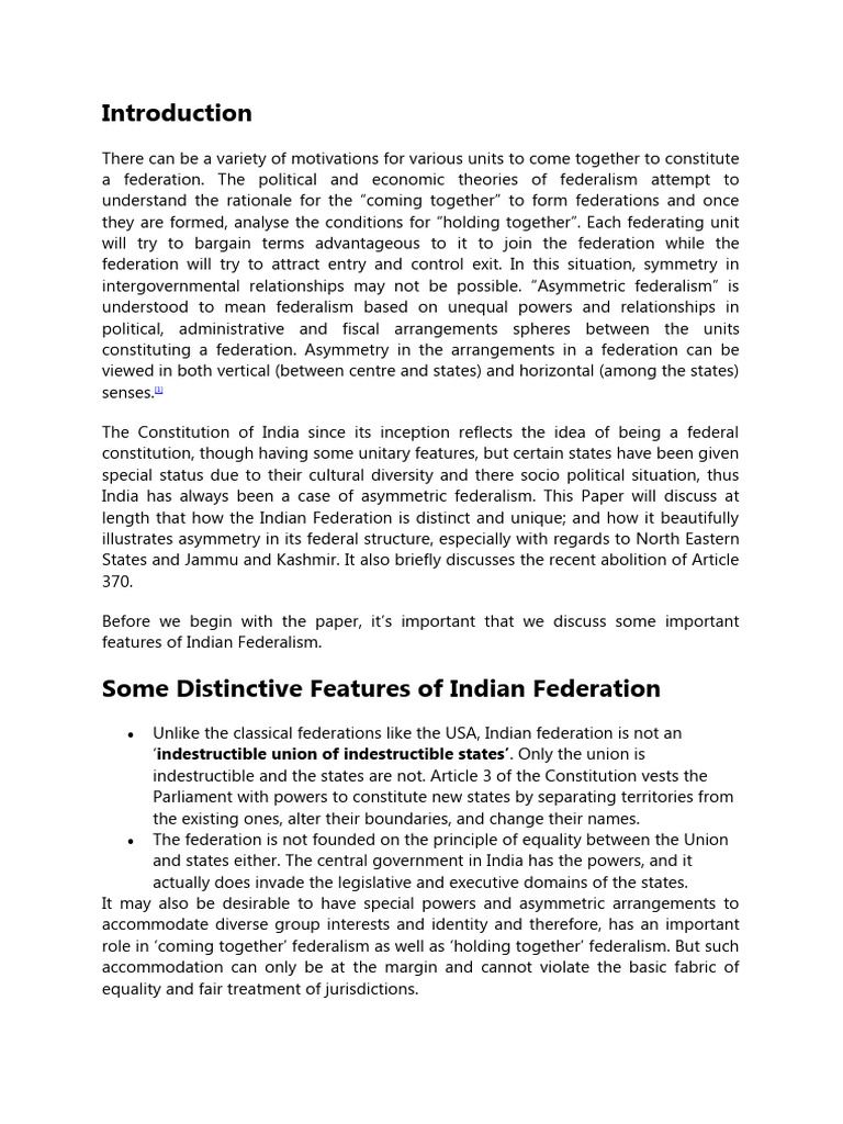 Asymmetric Federalism in India Explained | PDF | Taxes | Government