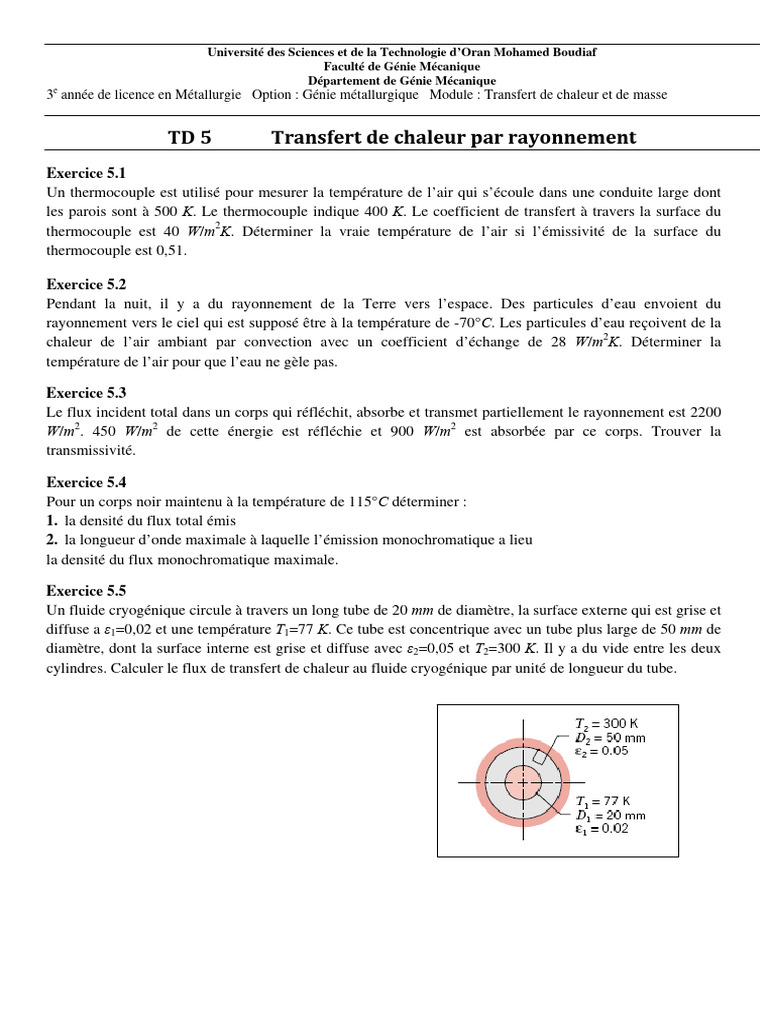 Fiche Td5 Correction 1 Pdf Transfert Thermique Température