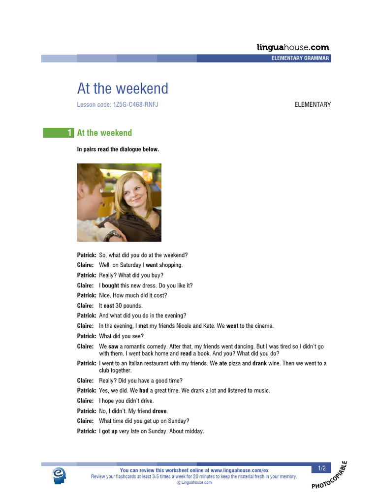 Weekend Activities: Elementary Grammar | PDF | Language Mechanics | Syntax