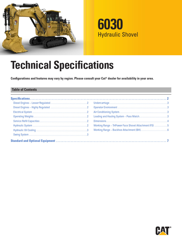 Caterpillar 6030 Technical Specs | PDF | Horsepower | Engines